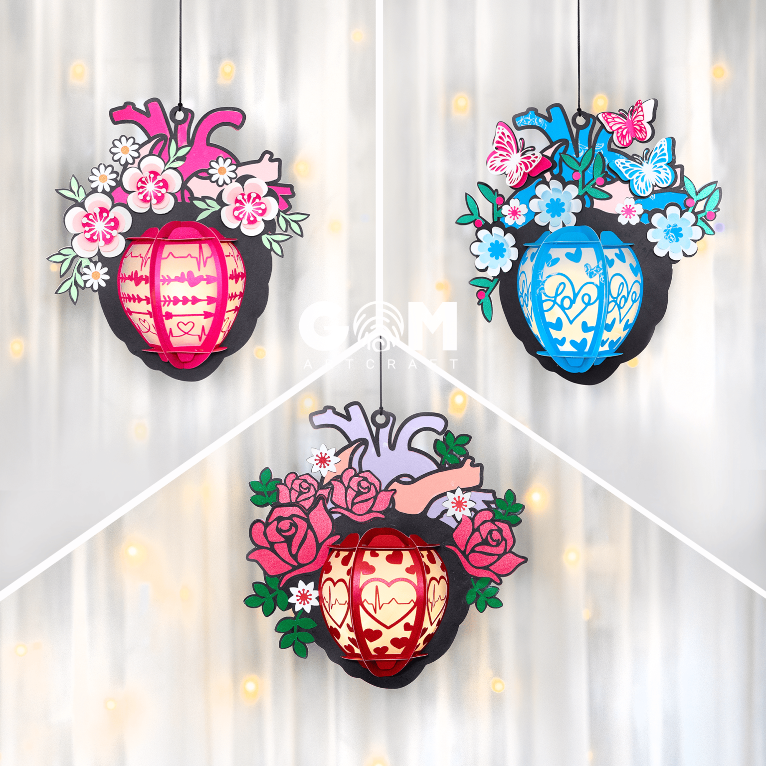 Set 3 Flower Lantern Template SVG, Dog Lantern, Cat Lantern, Bunny ...